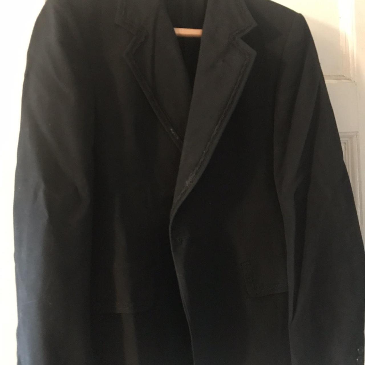 Black one button dress jacket with brocade piping... - Depop