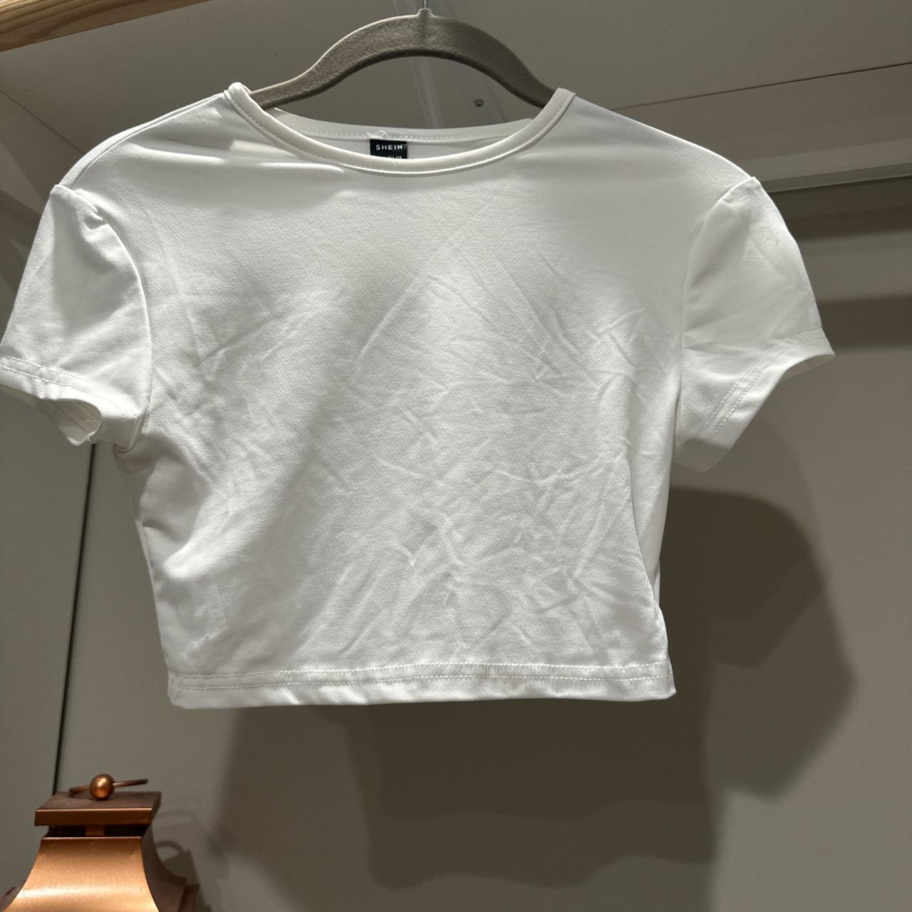 Shein basic white crop tee Size xs Little see... - Depop