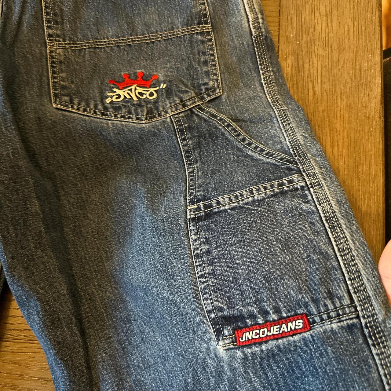 Jnco denim jorts with raw hem at the bottom! -Price... - Depop