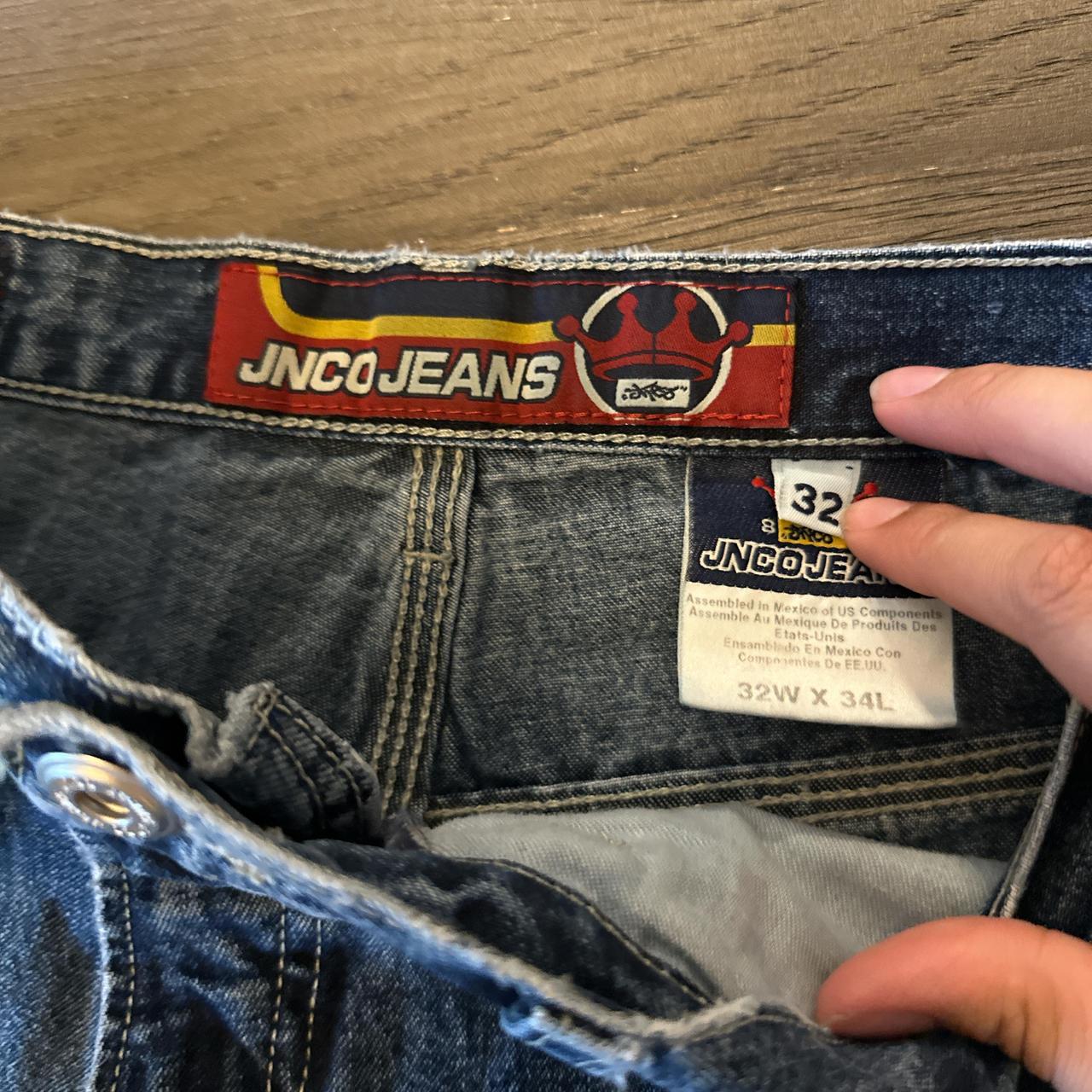 Jnco denim jorts with raw hem at the bottom! -Price... - Depop