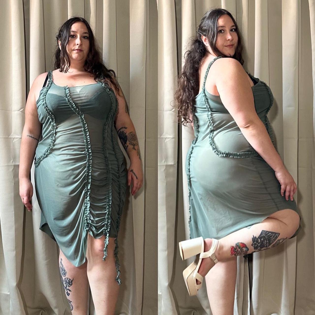 Greta Garmel Mesh Teal Ruffle Dress. Tag size 3X 4X.... - Depop