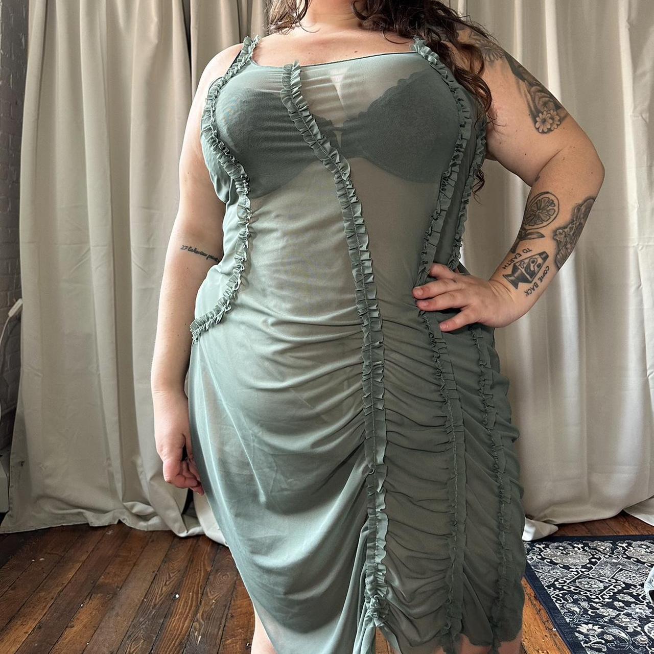 Greta Garmel Mesh Teal Ruffle Dress. Tag size 3X 4X.... - Depop