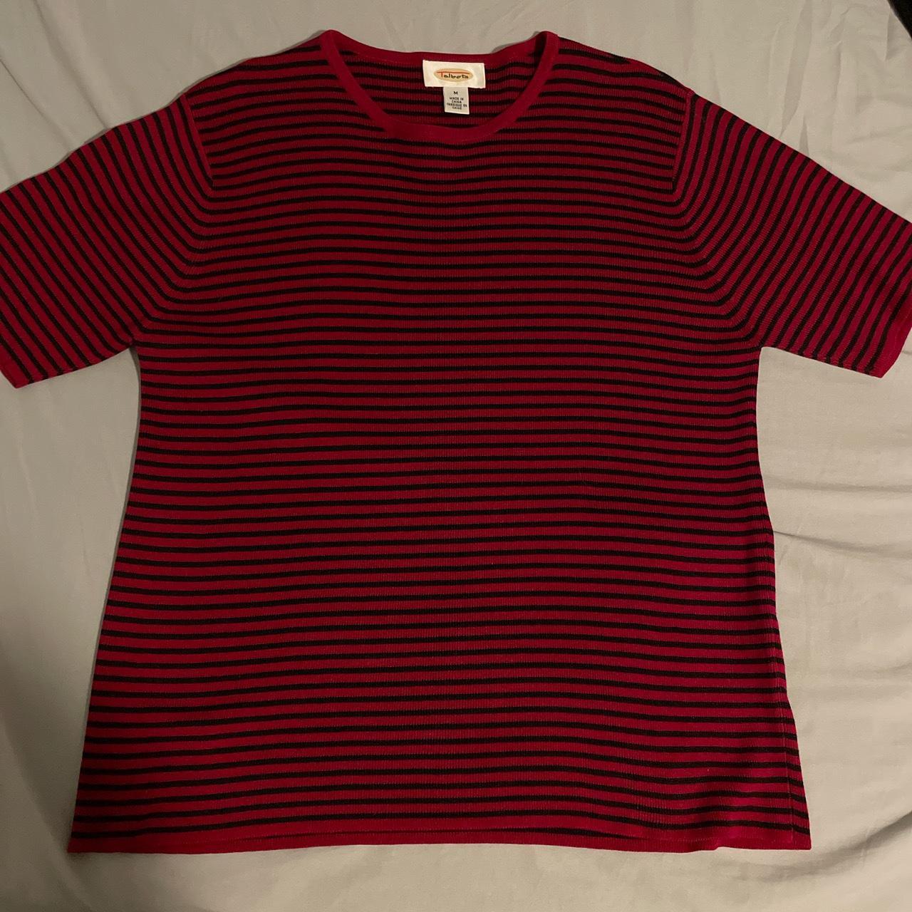 oversized red and black striped t shirt size... - Depop