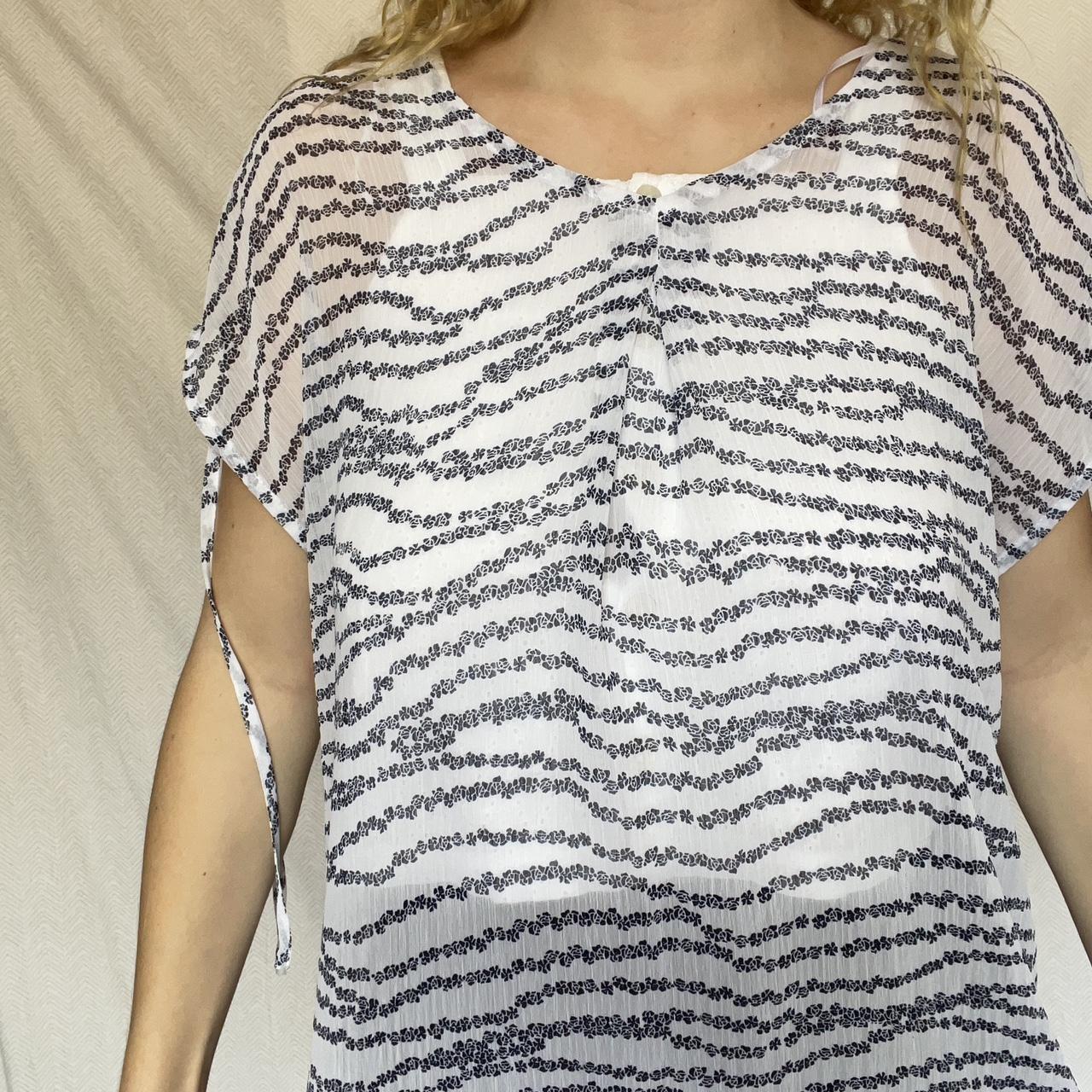 Blue and white sheer throw over Floral pattern... - Depop