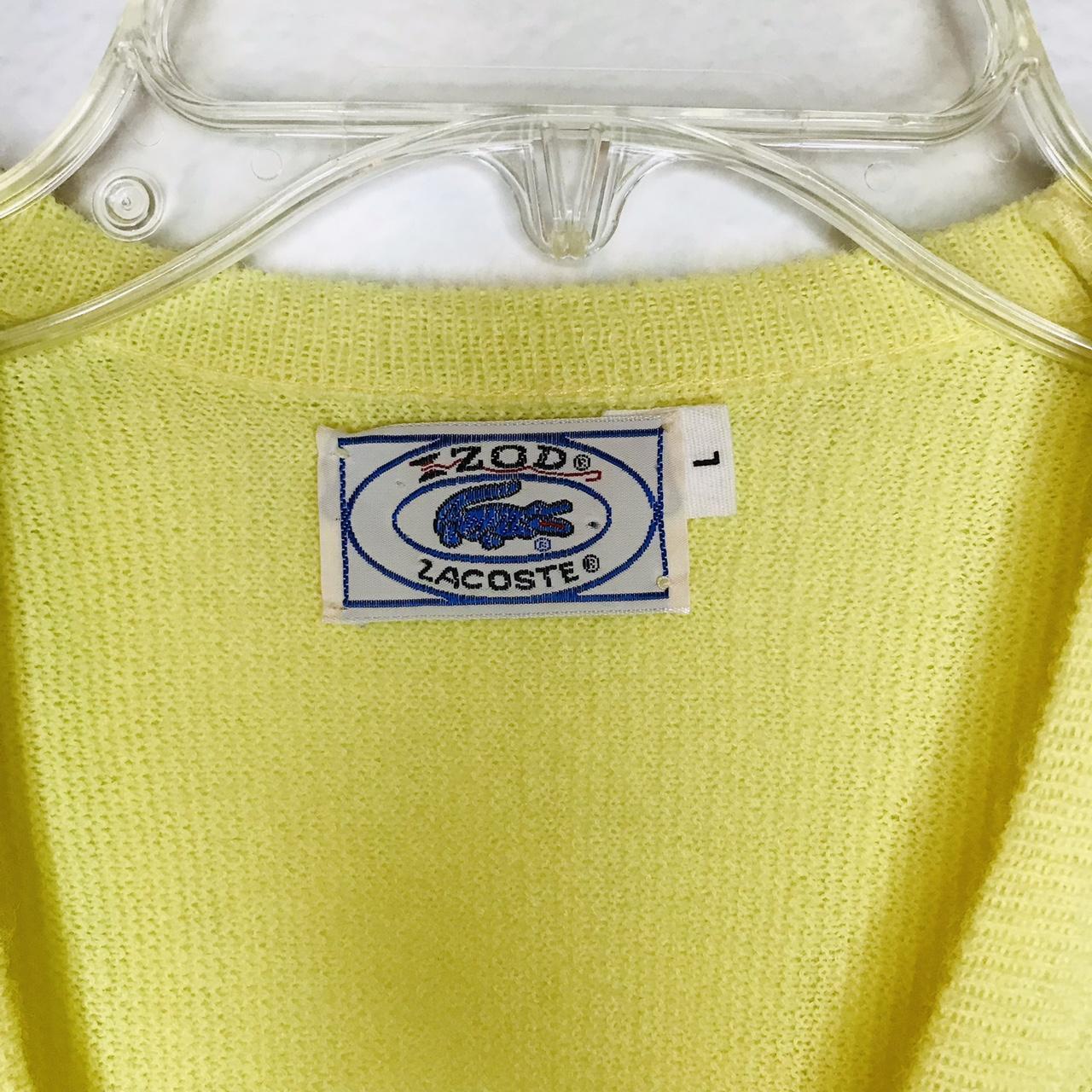 Vintage Izod Lacoste Lemon Yellow Deep V Neck Long... - Depop
