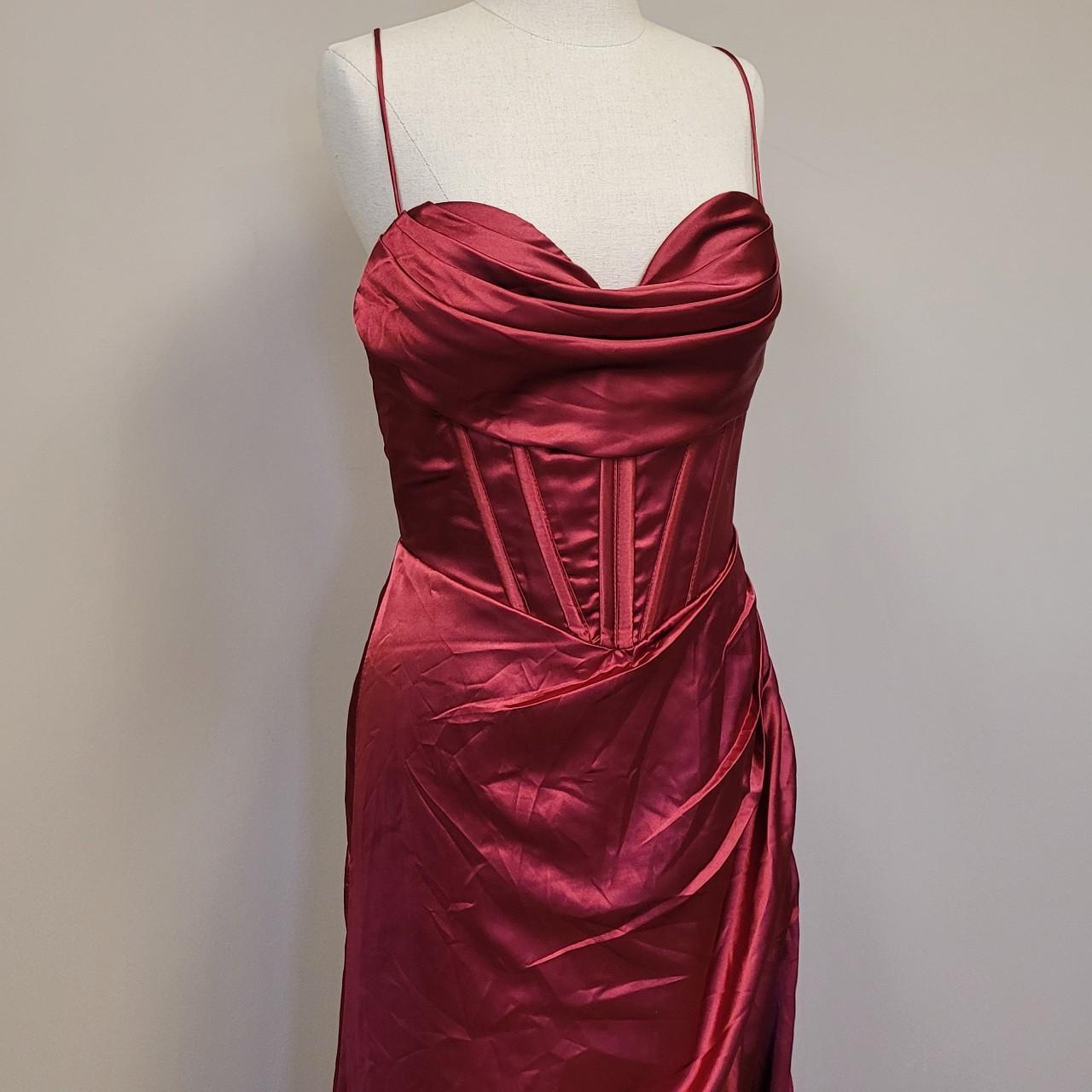 Red Satin Corset Long Formal Prom Dress Overall... | Depop