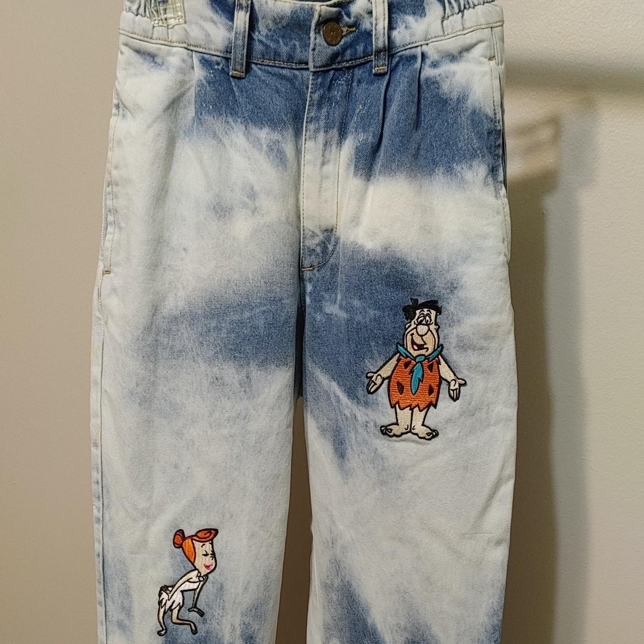 Lazy Oaf x Flintstones acid wash straight leg jeans.... - Depop
