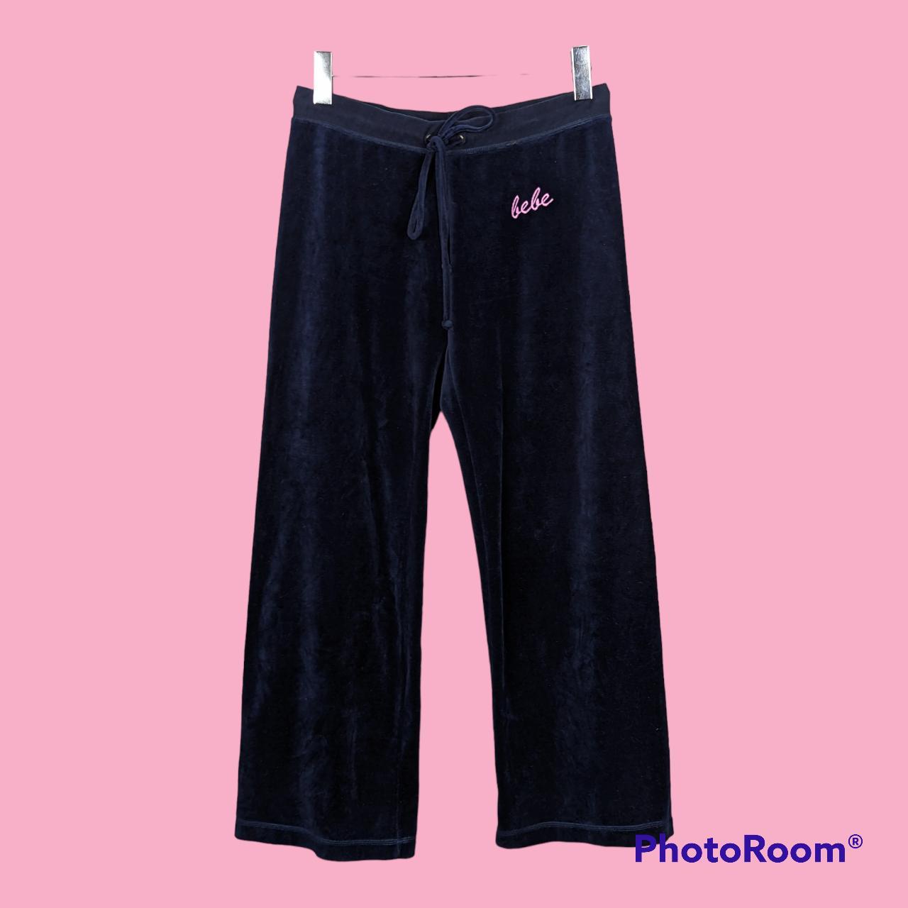 BEBE Velour Low-Rise Embroidered Logo Lounge Track... - Depop