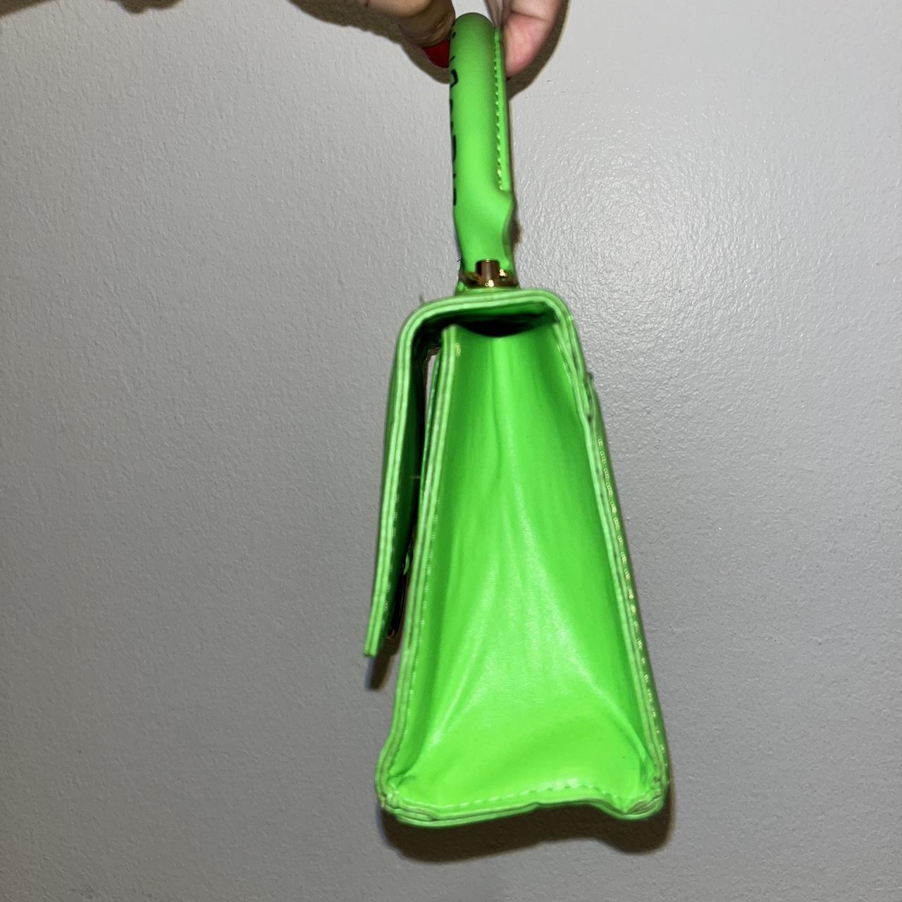 Bright neon green hand bag with graffiti all over it... - Depop