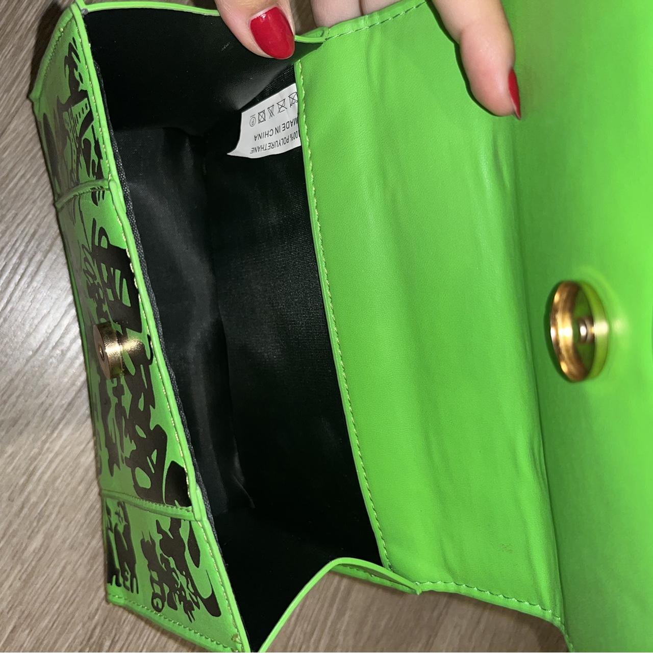Bright neon green hand bag with graffiti all over it... - Depop