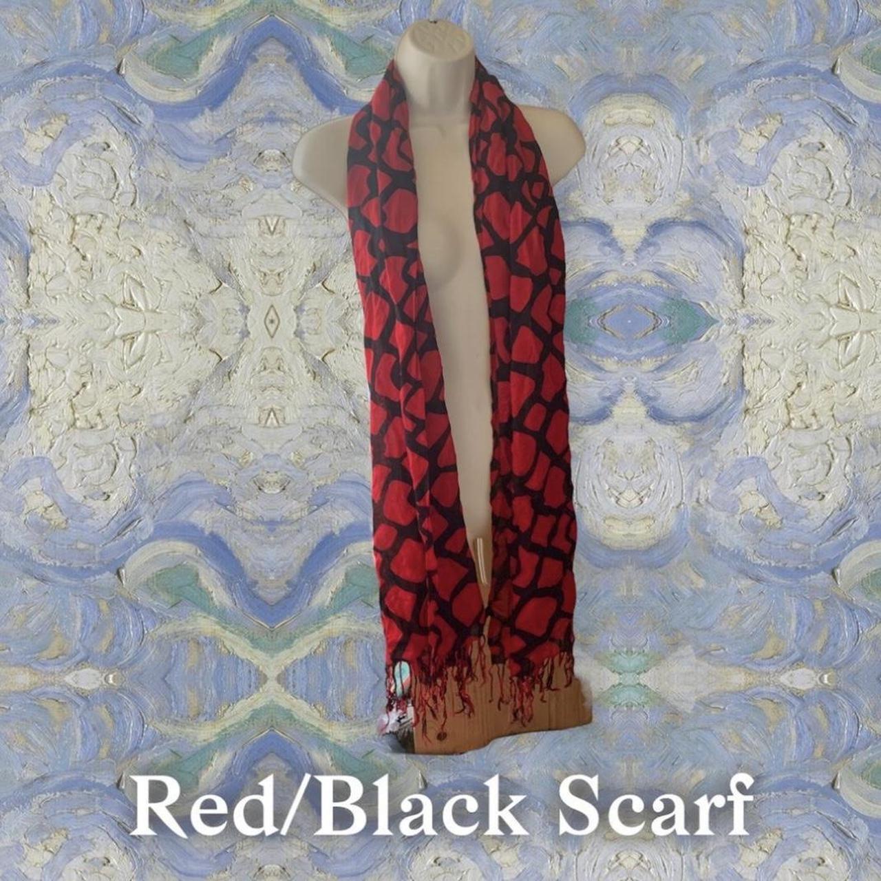 Red and black geometric scarf/wrap. 100% rayon.... - Depop