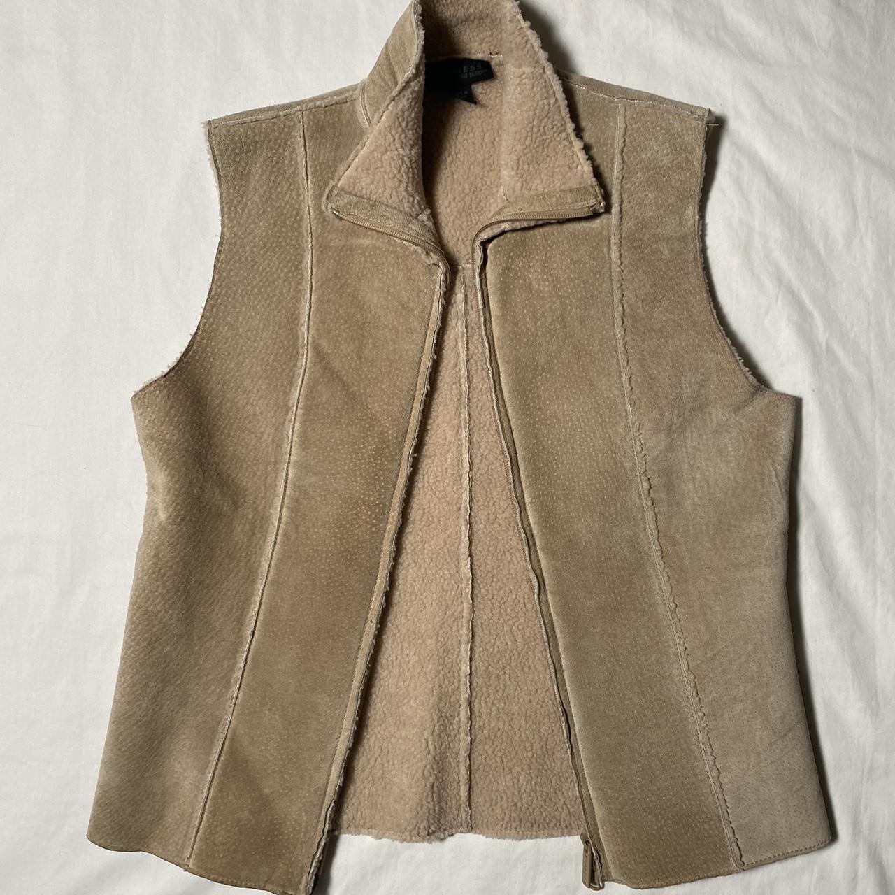 Genuine leather tan vest #vintagevest... - Depop