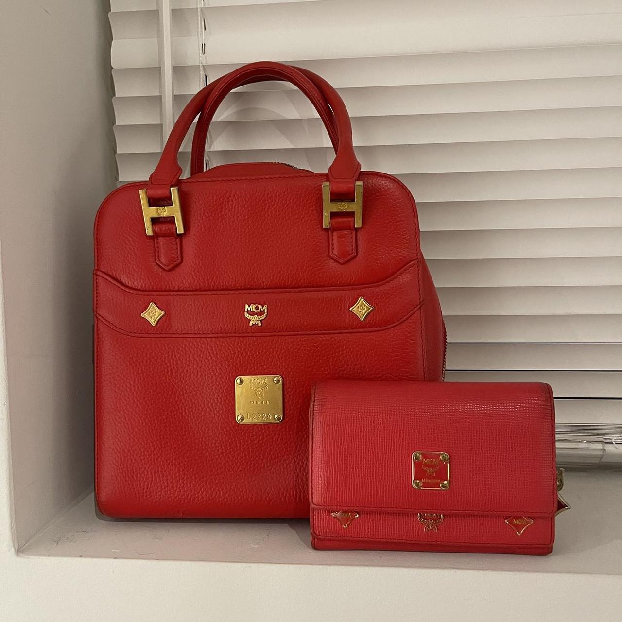 Red MCM Handbag & Wallet Set Needs cleaning & has... - Depop