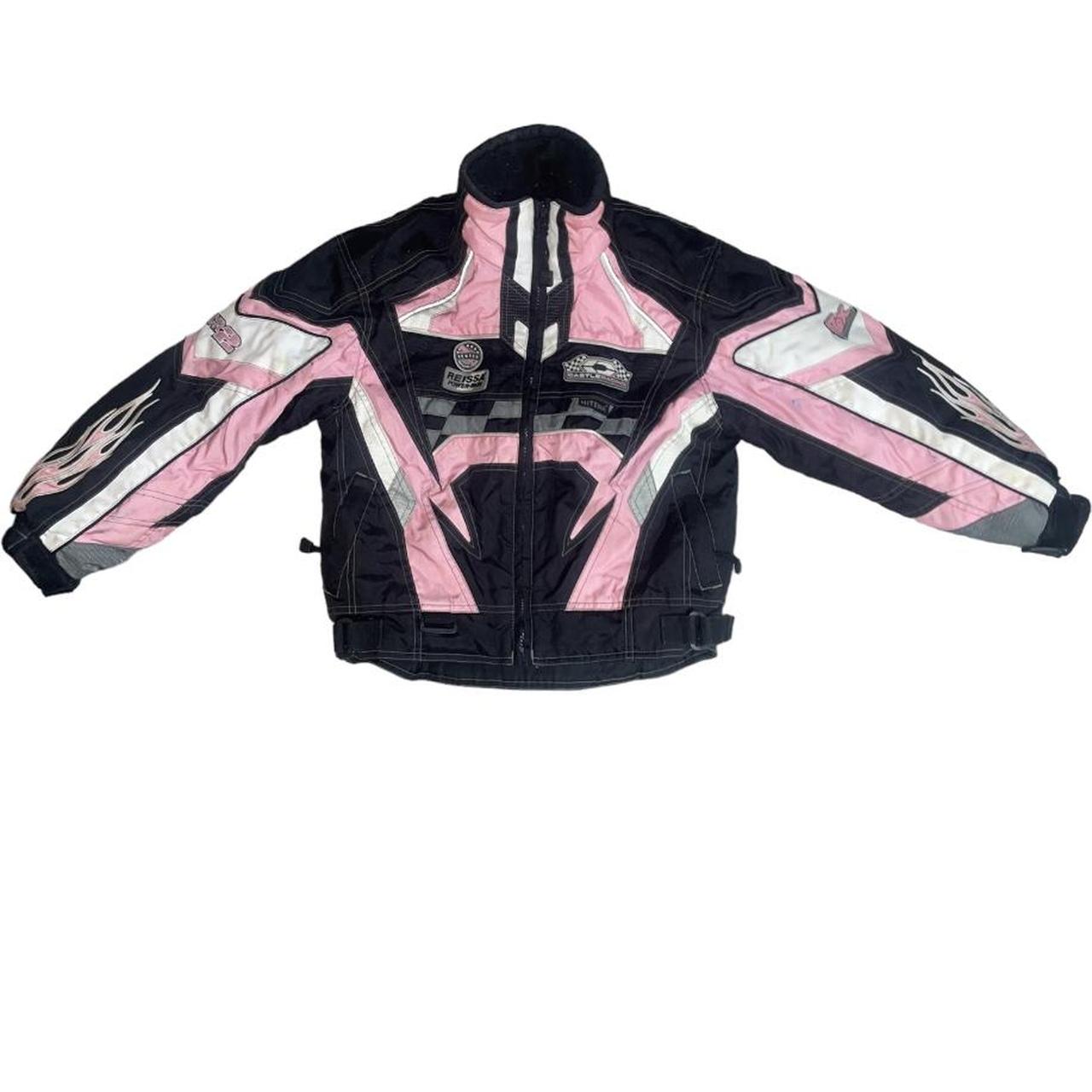 Castle racing moto jacket pink and black insane... - Depop