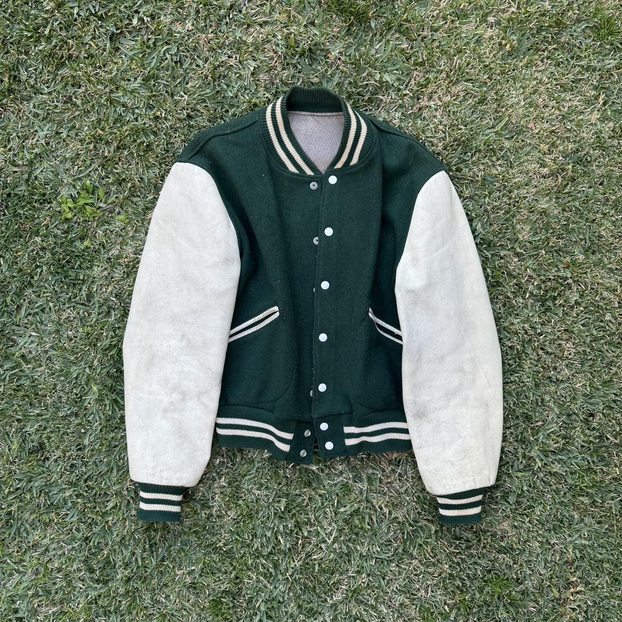 Green letterman jacket - Depop
