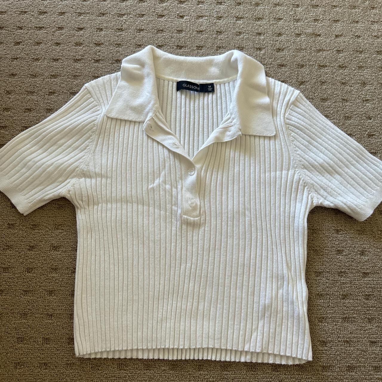 Glassons top white short sleeve collar polo shirt... - Depop