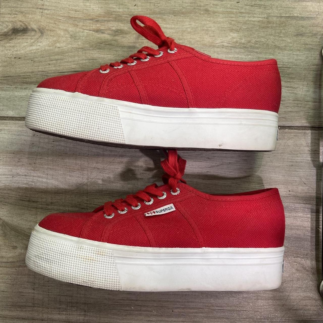 Superga Women's Red and White Trainers | Depop