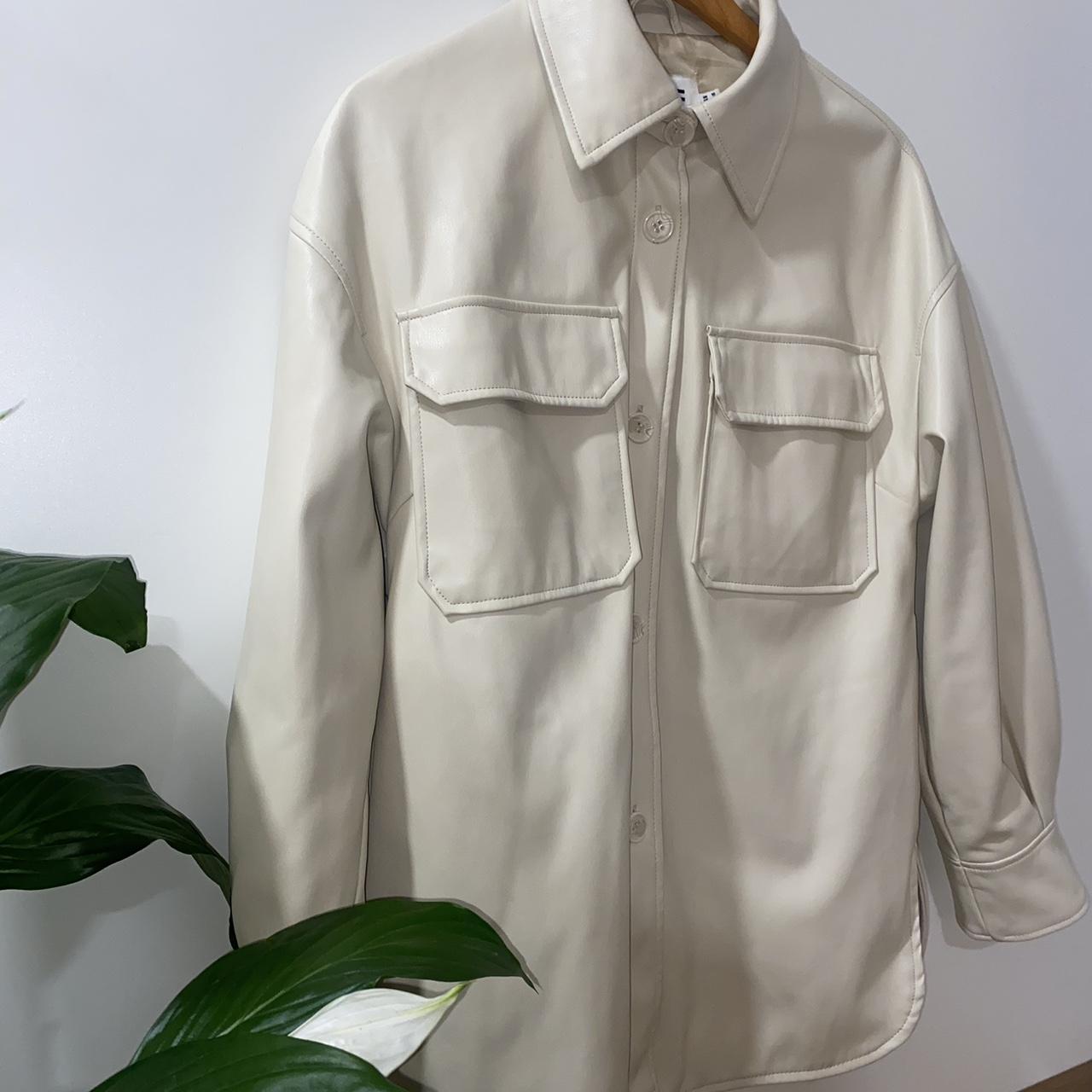 Hide Leatherette cream jacket, size 10! Worn a good... - Depop