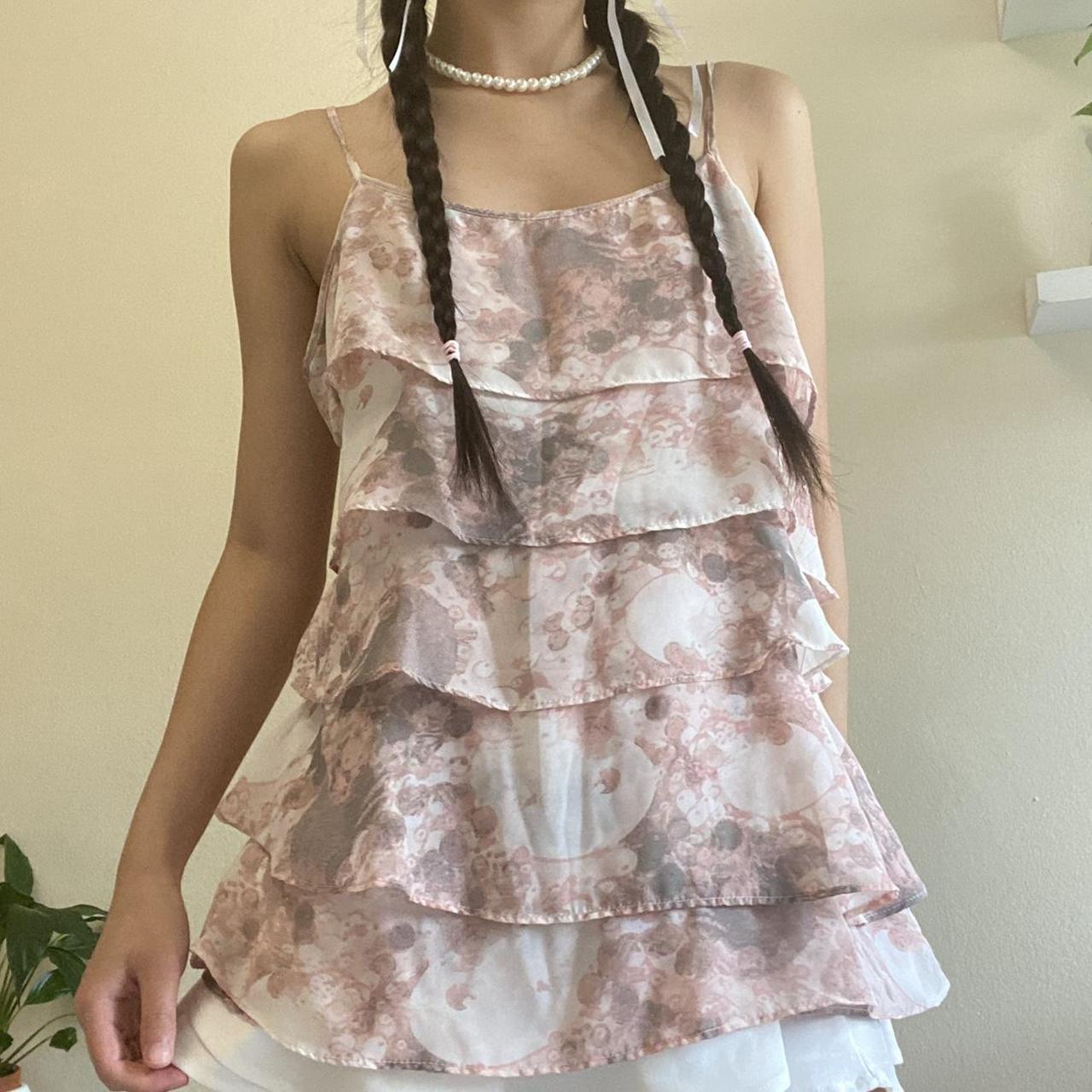 Pink Ruffle tank top camisole 🫶🏼 non tracked... | Depop