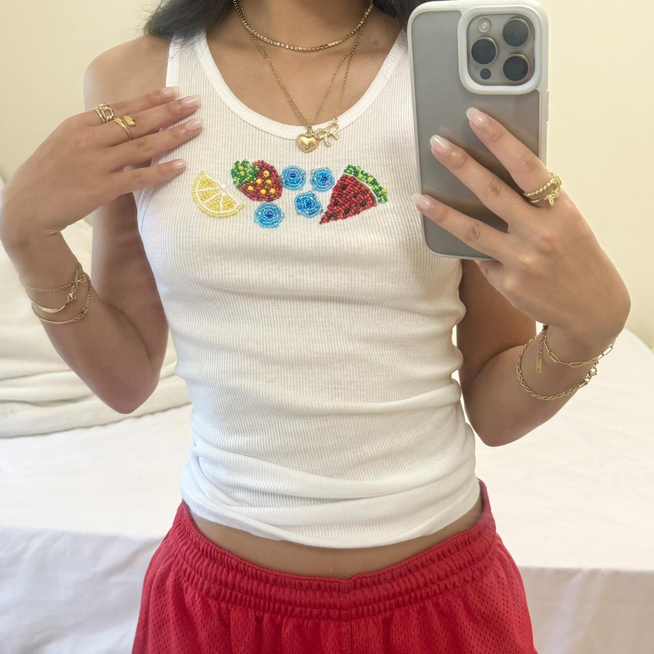Handmade beaded embroidered fruits tank top 🫶🏻... | Depop