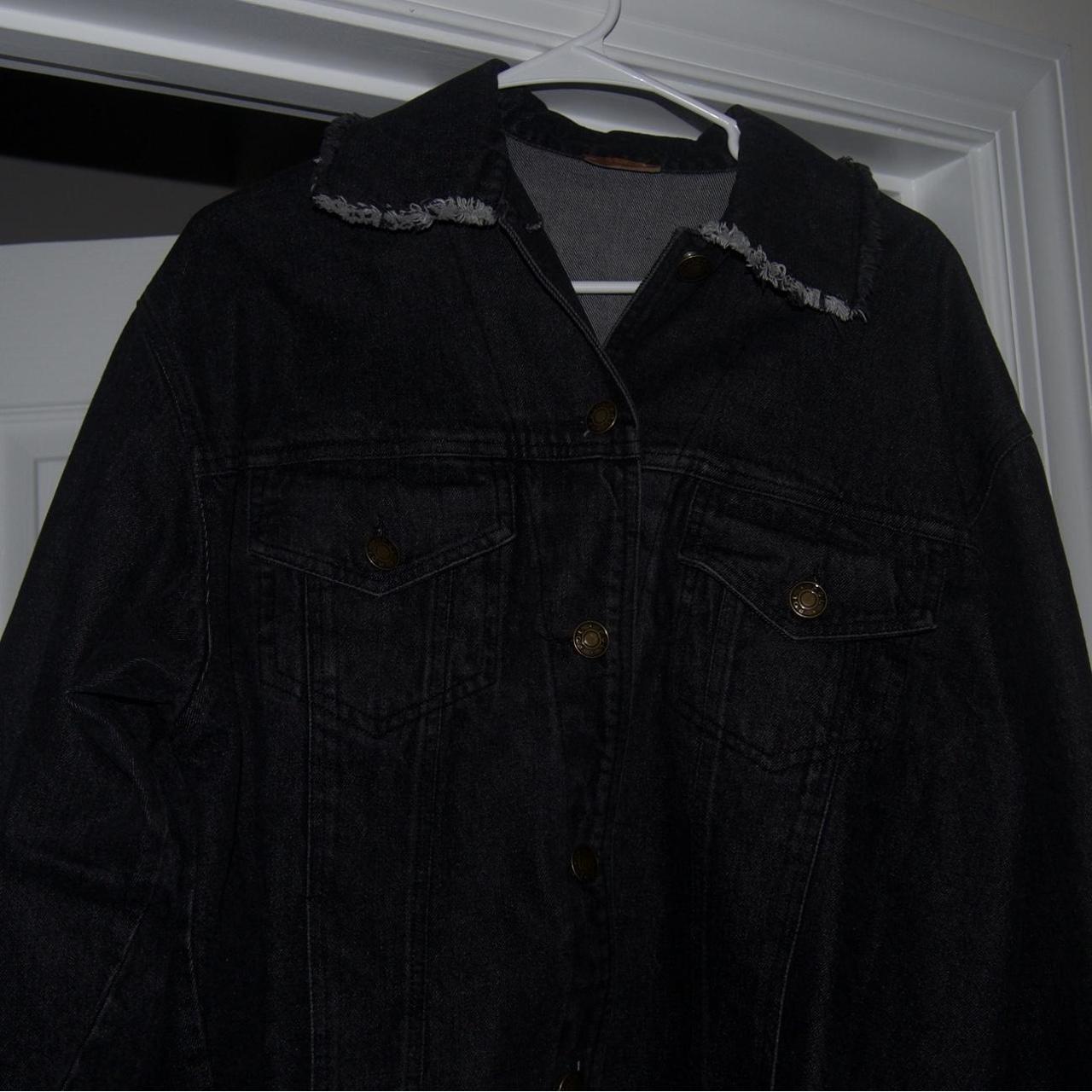 POL Black Denim Distressed Jacket Rock n Roll... | Depop