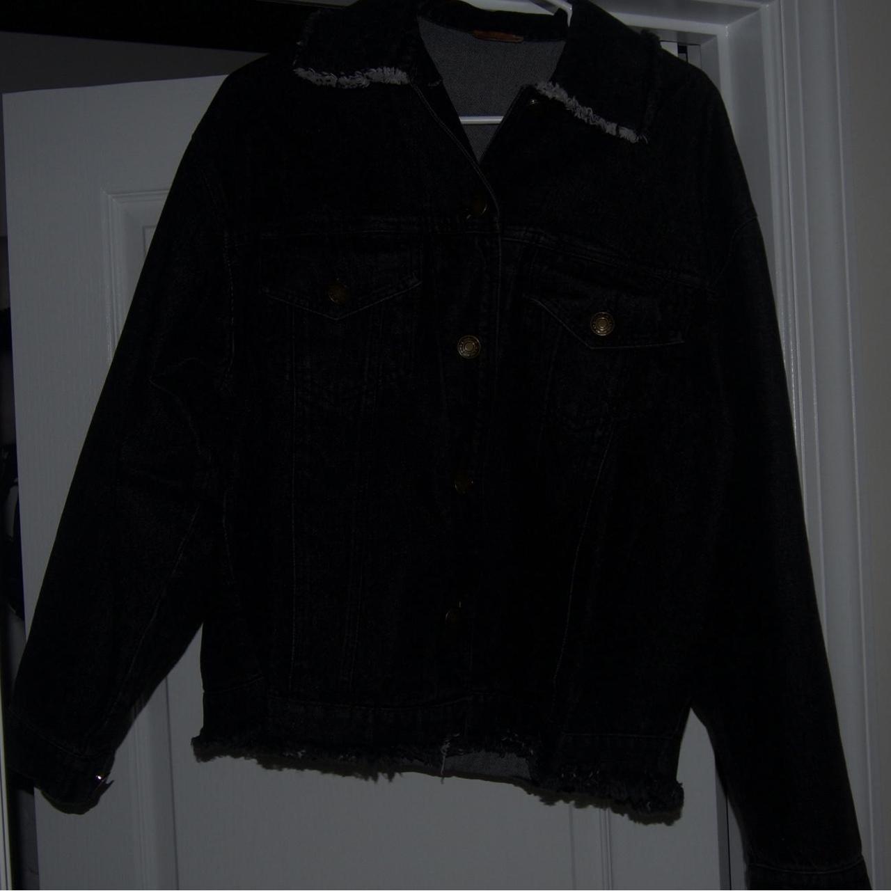 POL Black Denim Distressed Jacket Rock n Roll... | Depop