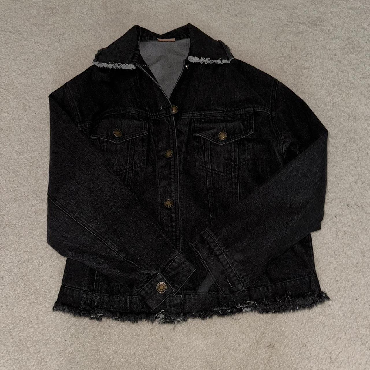 POL Black Denim Distressed Jacket Rock n Roll... | Depop