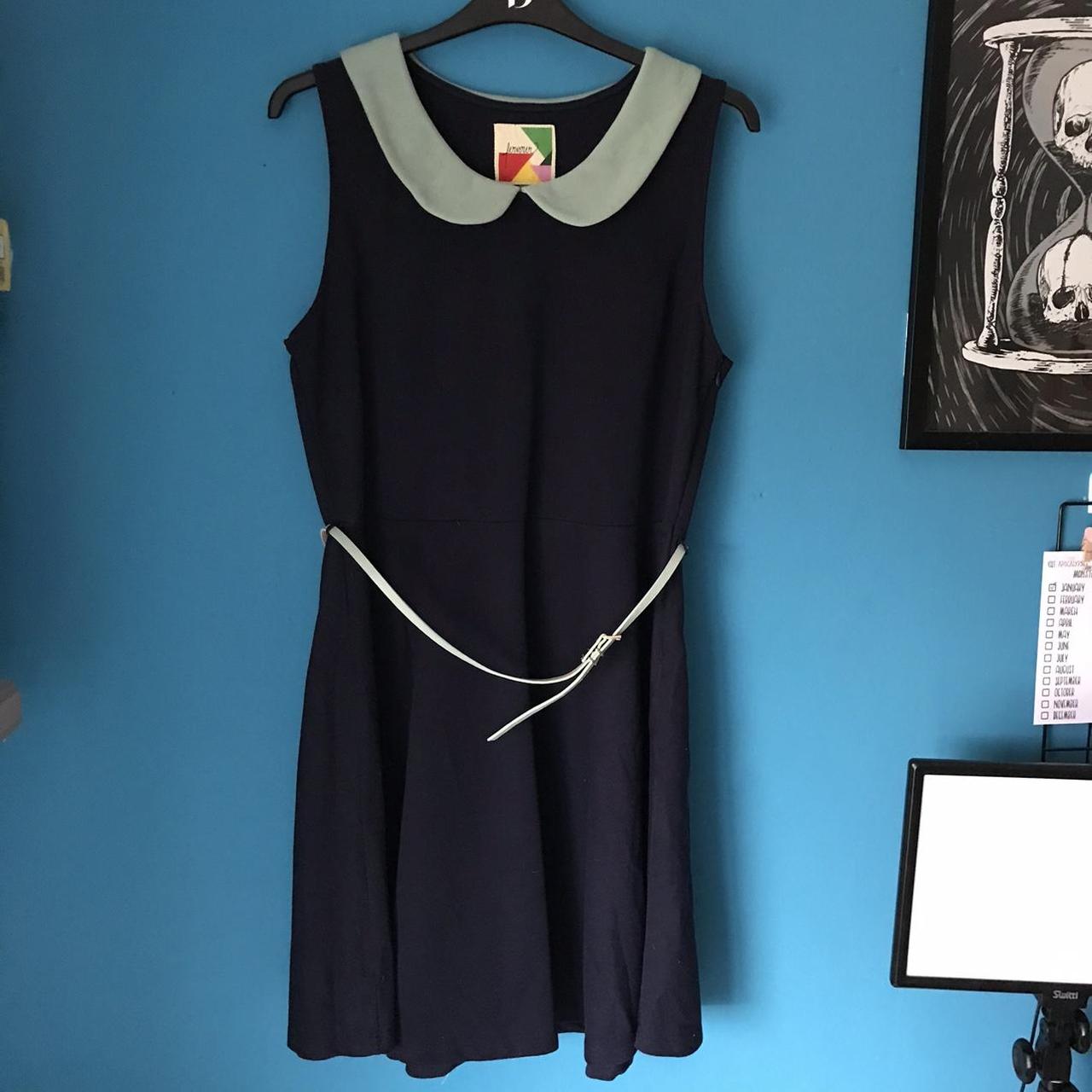 ModCloth Women's Navy and Blue Dress | Depop