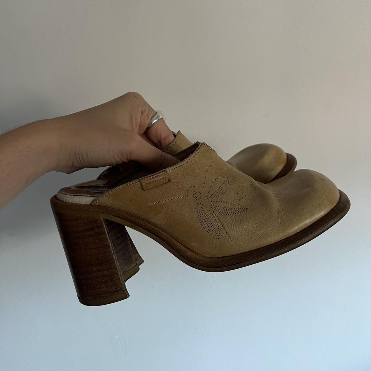Destroy tan leather mules / clogs, with perforated... - Depop