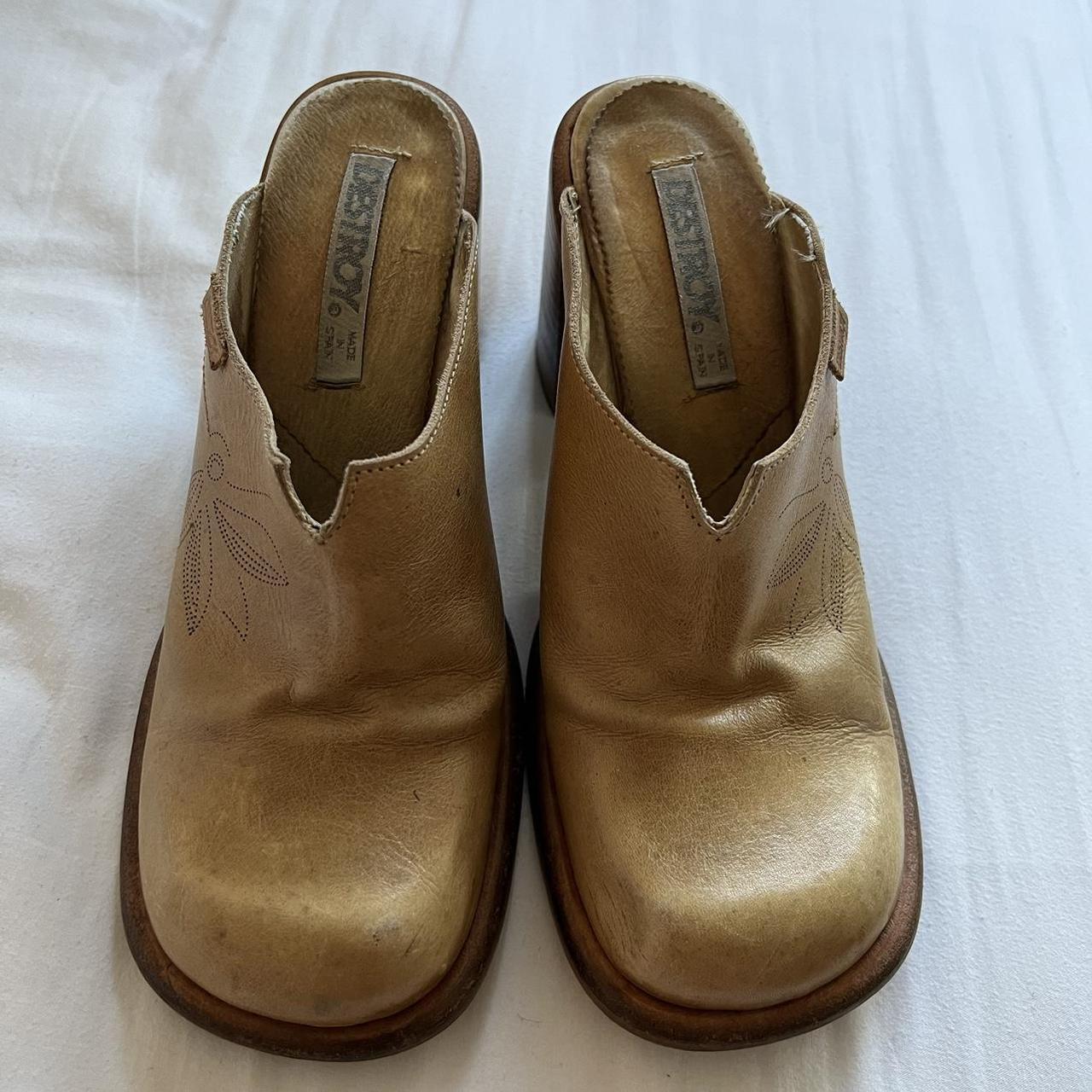 Destroy tan leather mules / clogs, with perforated... - Depop