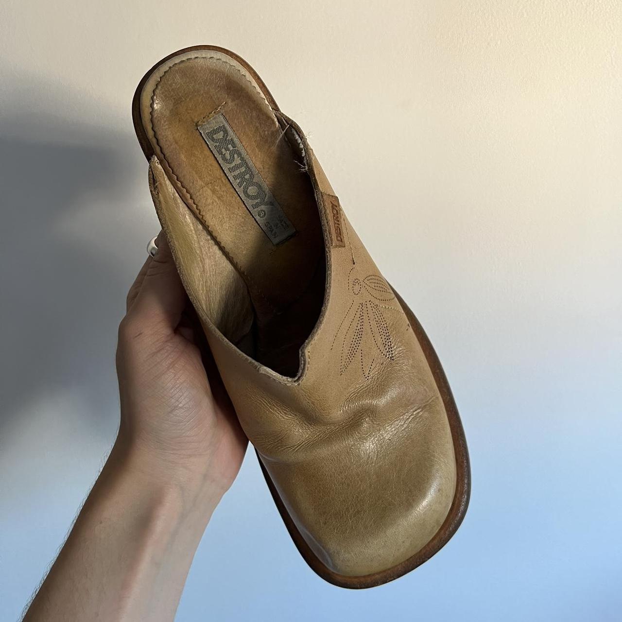 Destroy tan leather mules / clogs, with perforated... - Depop
