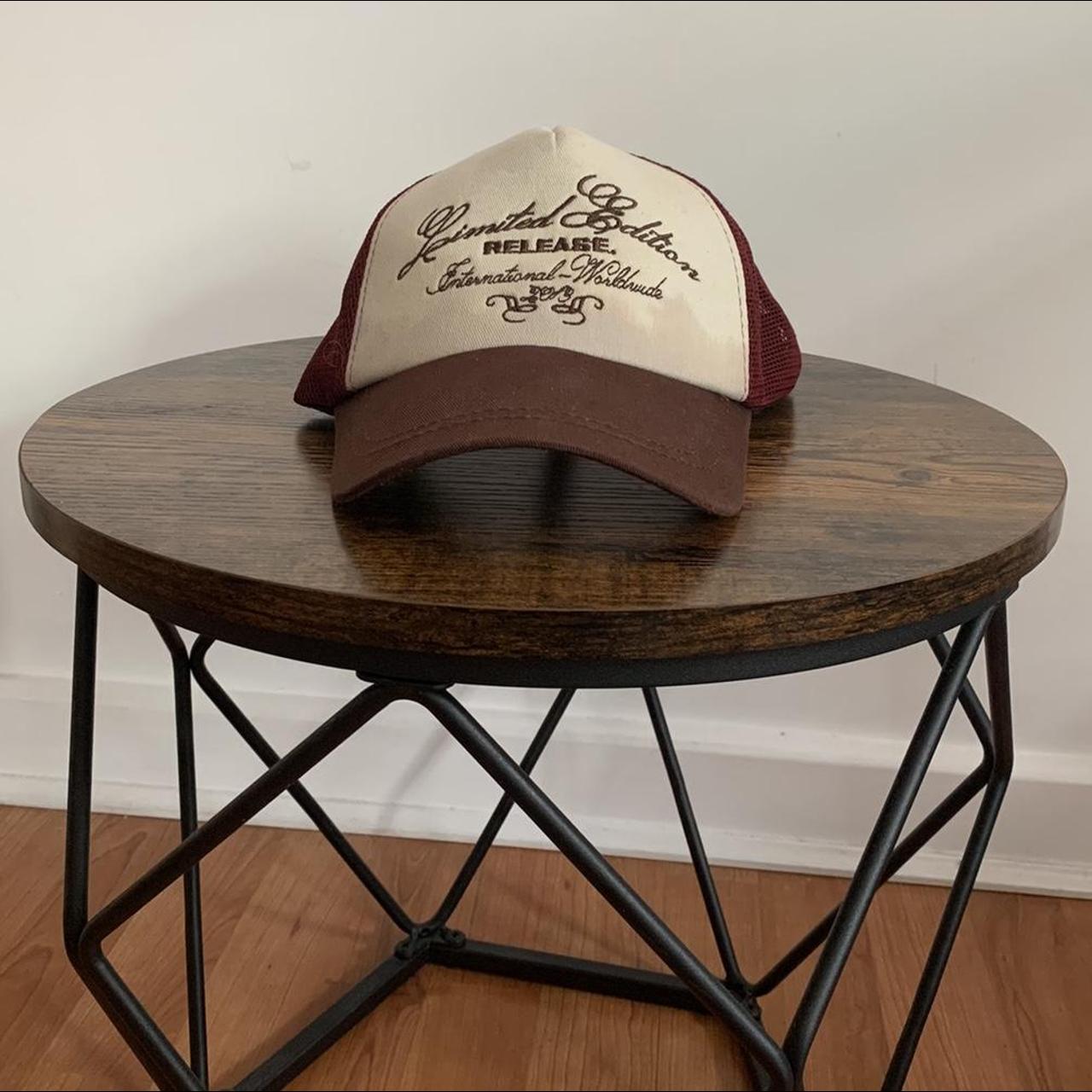 BoohooMan Trucker Cap Burgundy/ Cream One... - Depop