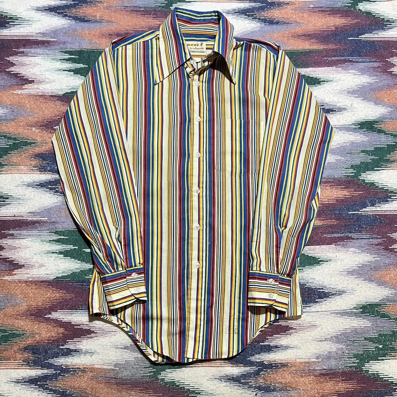 Vintage 70s Striped Button Up Shirt Size... - Depop
