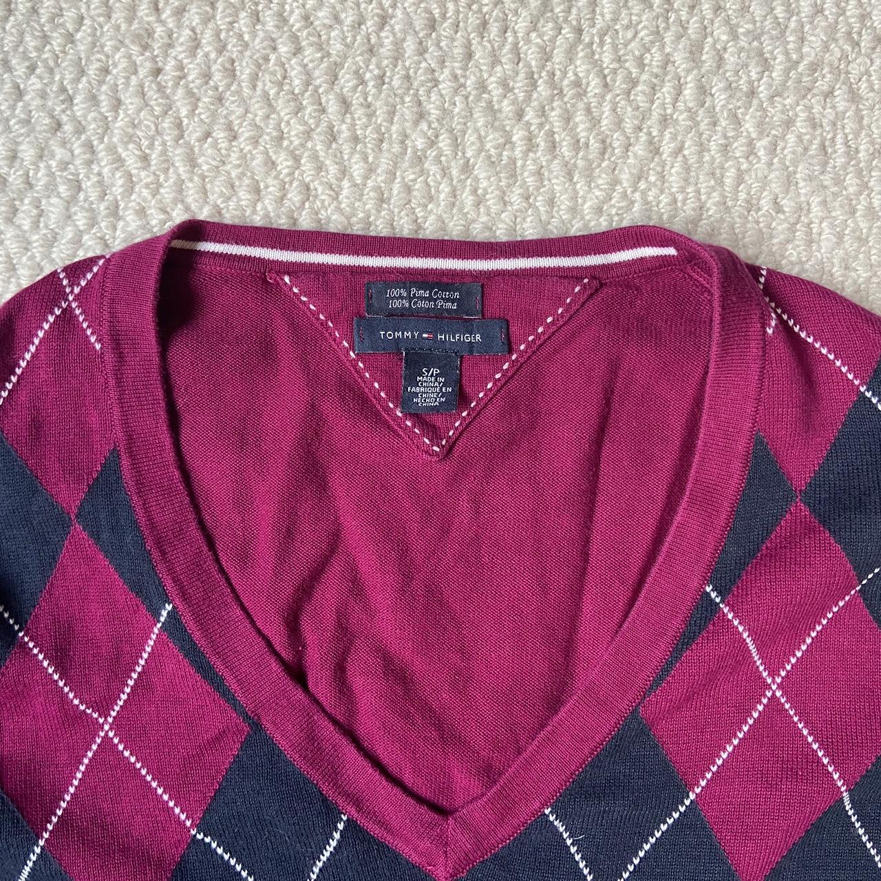 pink v neck diamond pattern jumper tommy hilfiger - Depop