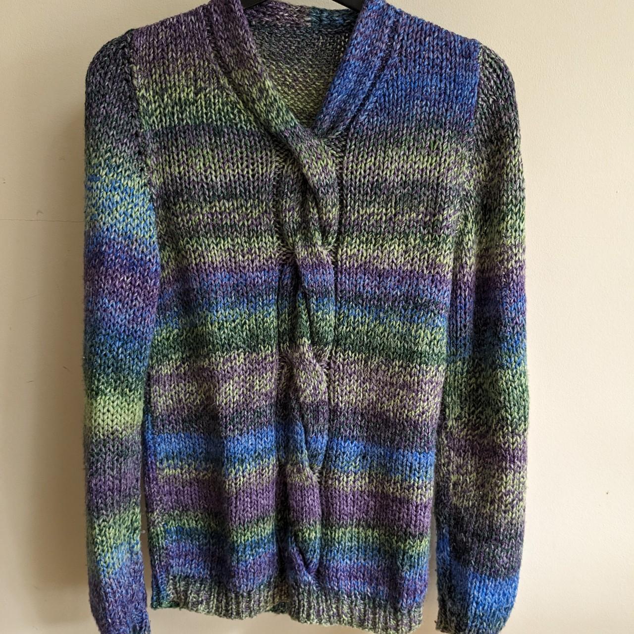 Colourful striped knit jumper sweater. Stripey... - Depop