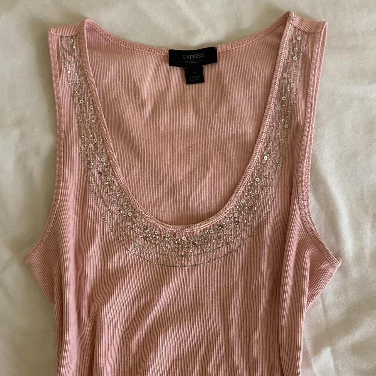 Express pink tank top with beaded / embellished... - Depop