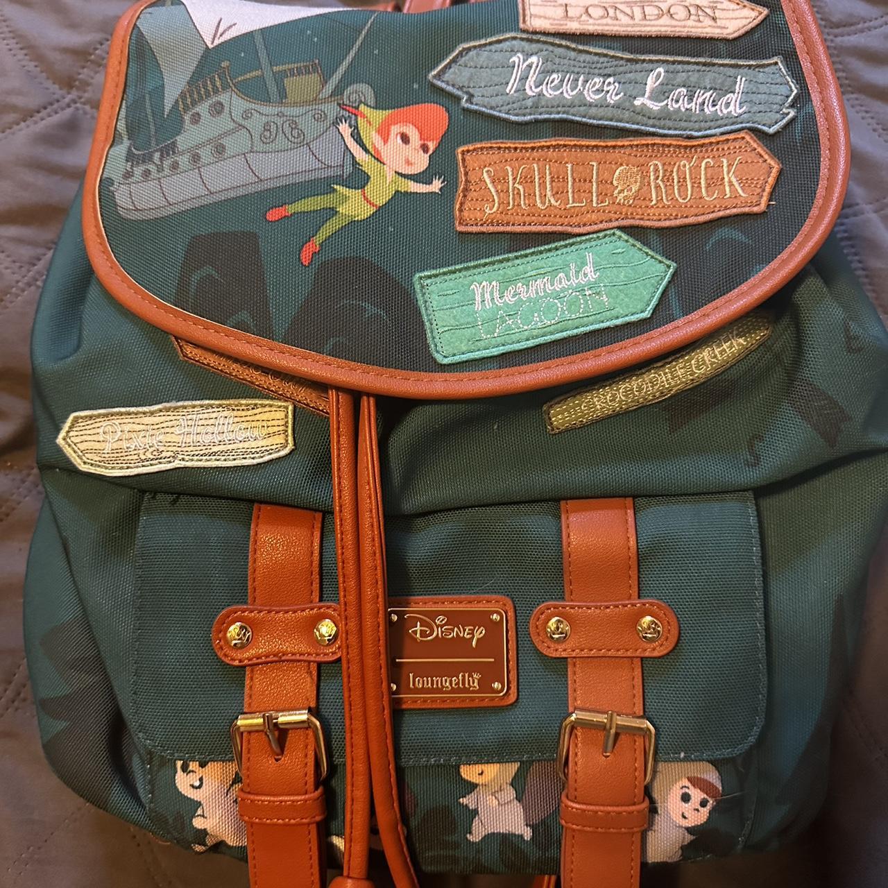 Disney canvas loungefly Peter Pan green and brown... - Depop