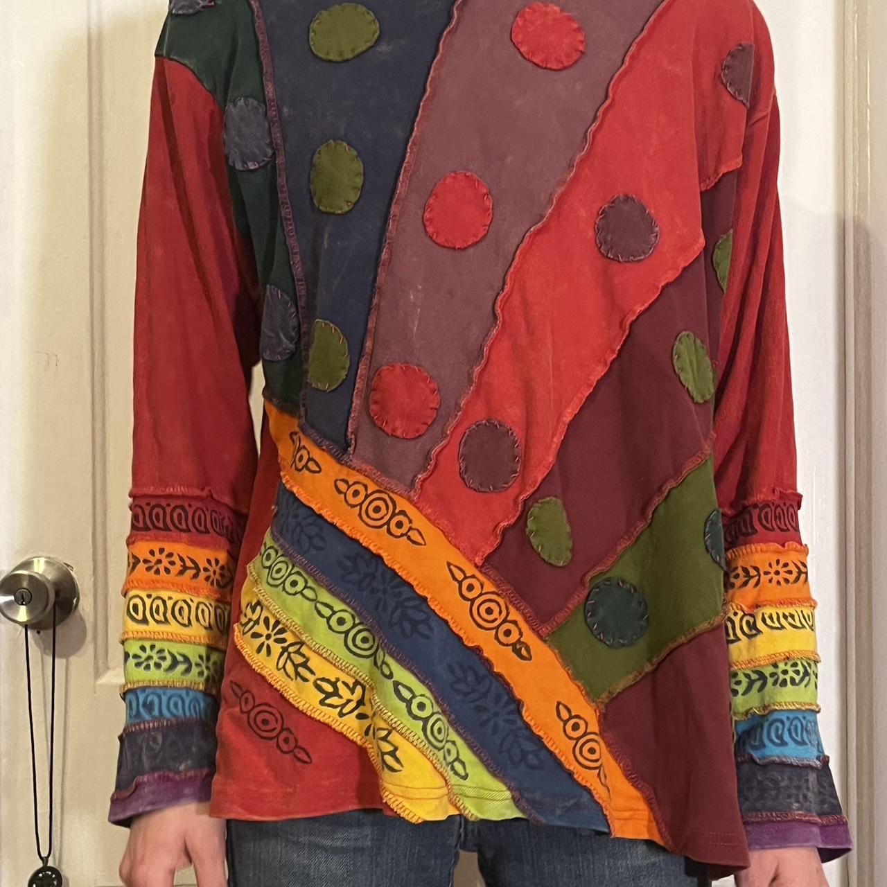 vintage hippie raw hem embroidered patchwork sun... - Depop