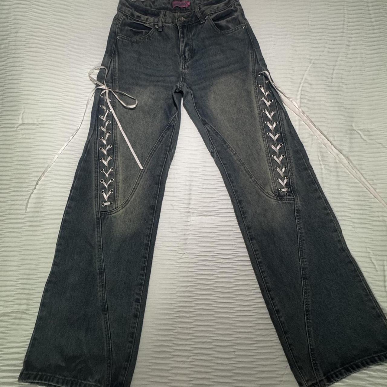 EDIKTED low rise ribbon lace up jeans!! size... - Depop