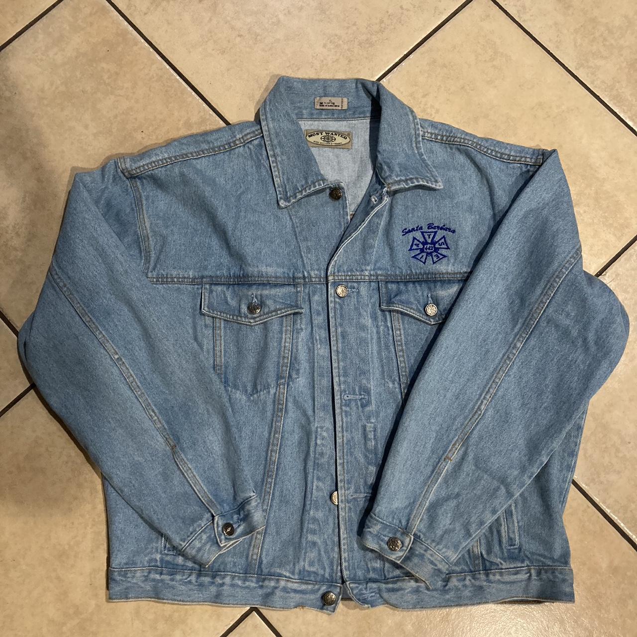 Vintage jean jacket with embroidered Santa Barbara... - Depop