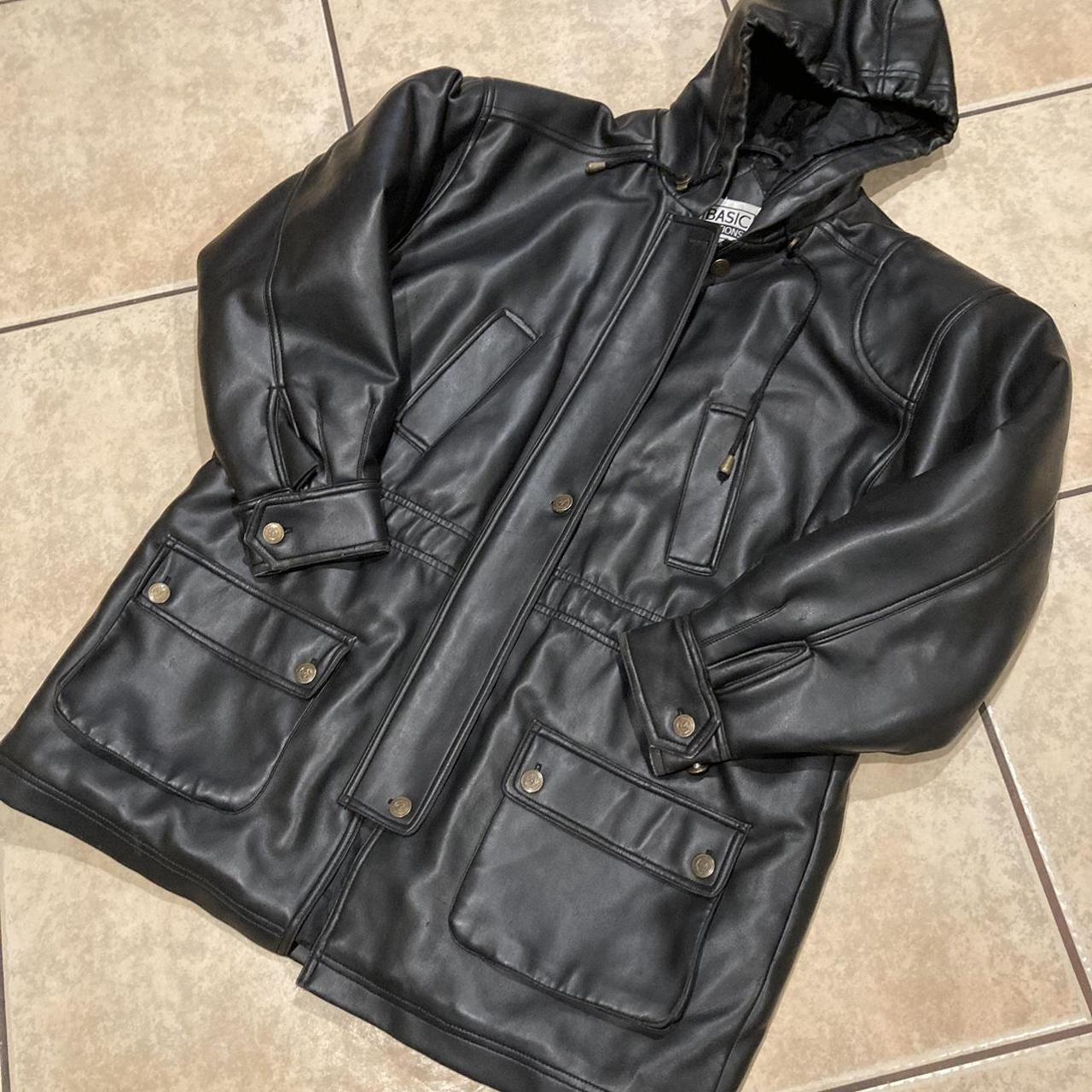 Basic editions faux leather jacket size Large ... - Depop