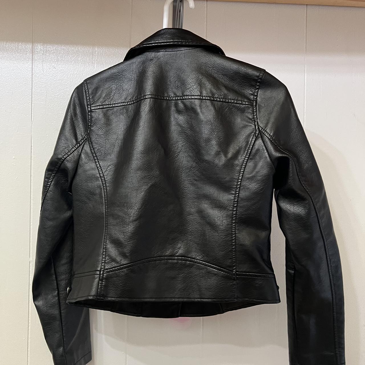 Primark black faux leather jacket 100% polyester... - Depop
