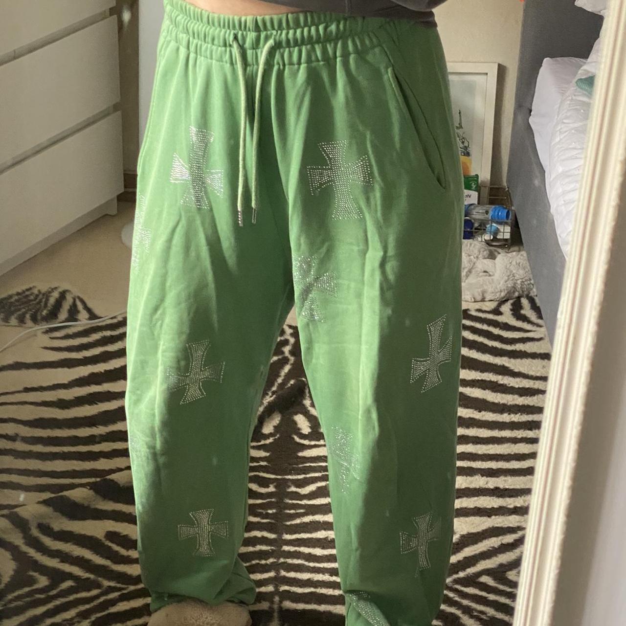 original unknown london green rhinestone joggers... - Depop