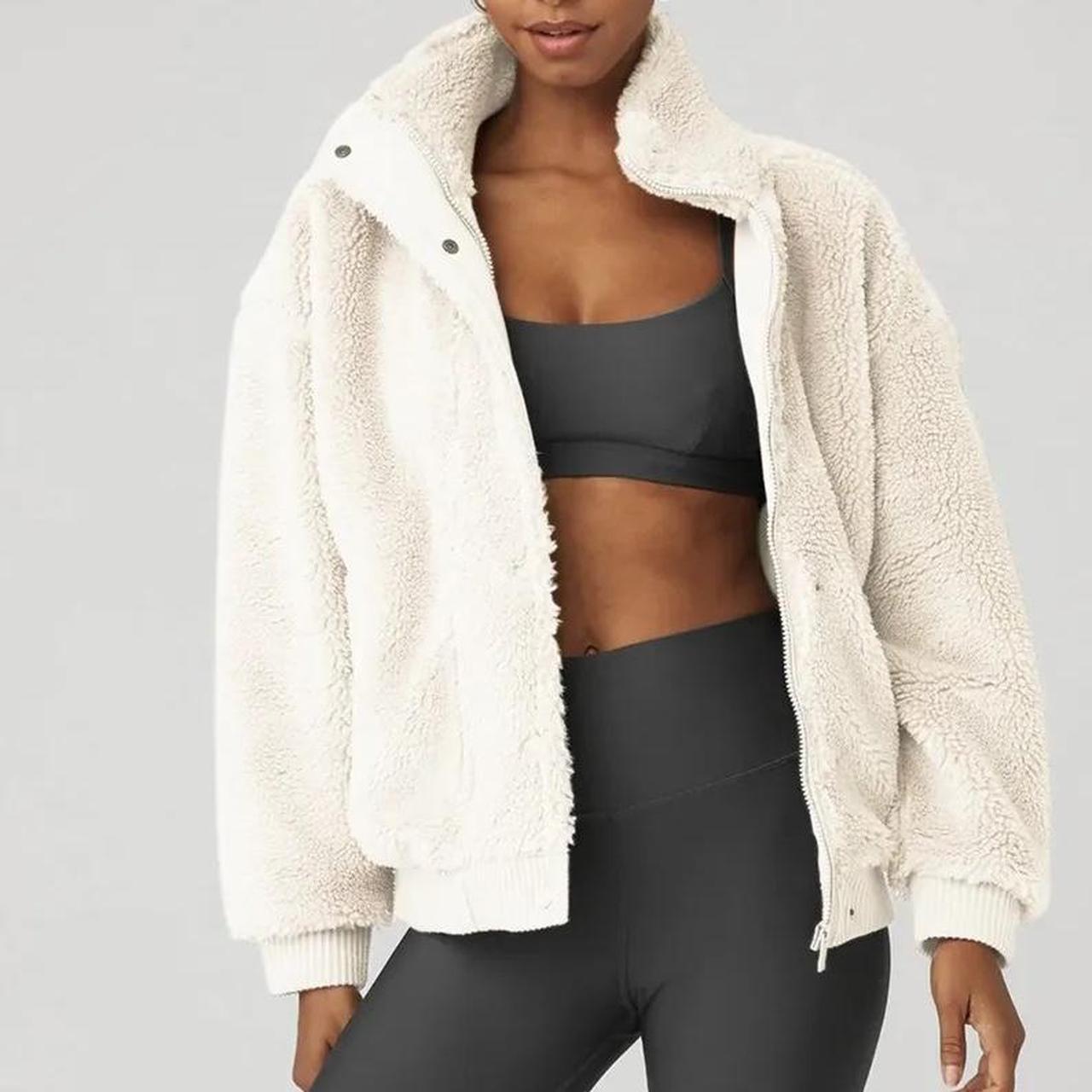 Alo yoga Sherpa varsity jacket in ivory - Depop