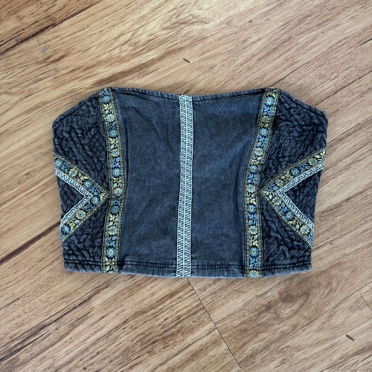 Ecoté funky zip up tube top Color: Dark gray denim,... - Depop