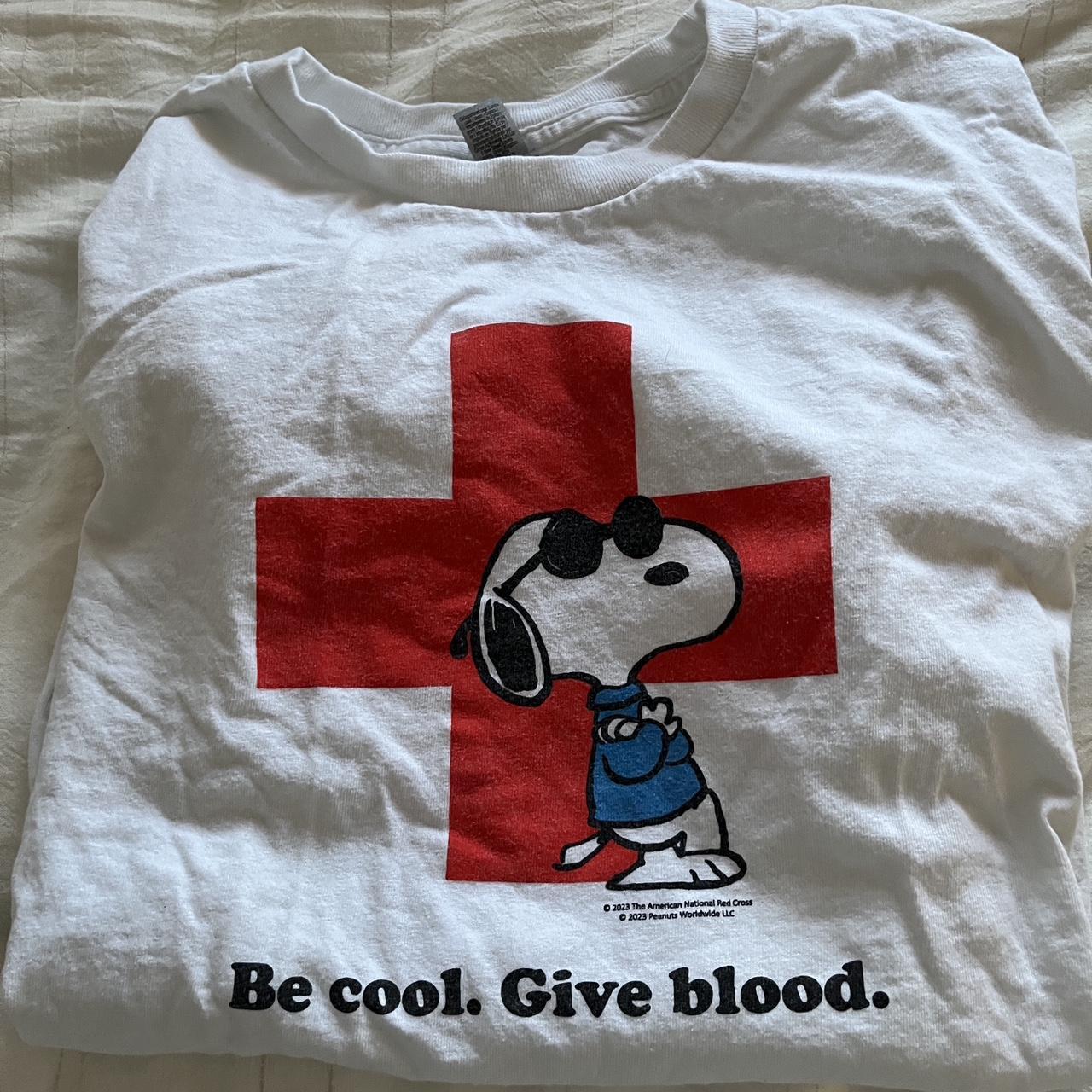 Snoopy tshirt! Collab with the Red Cross Size L - Depop
