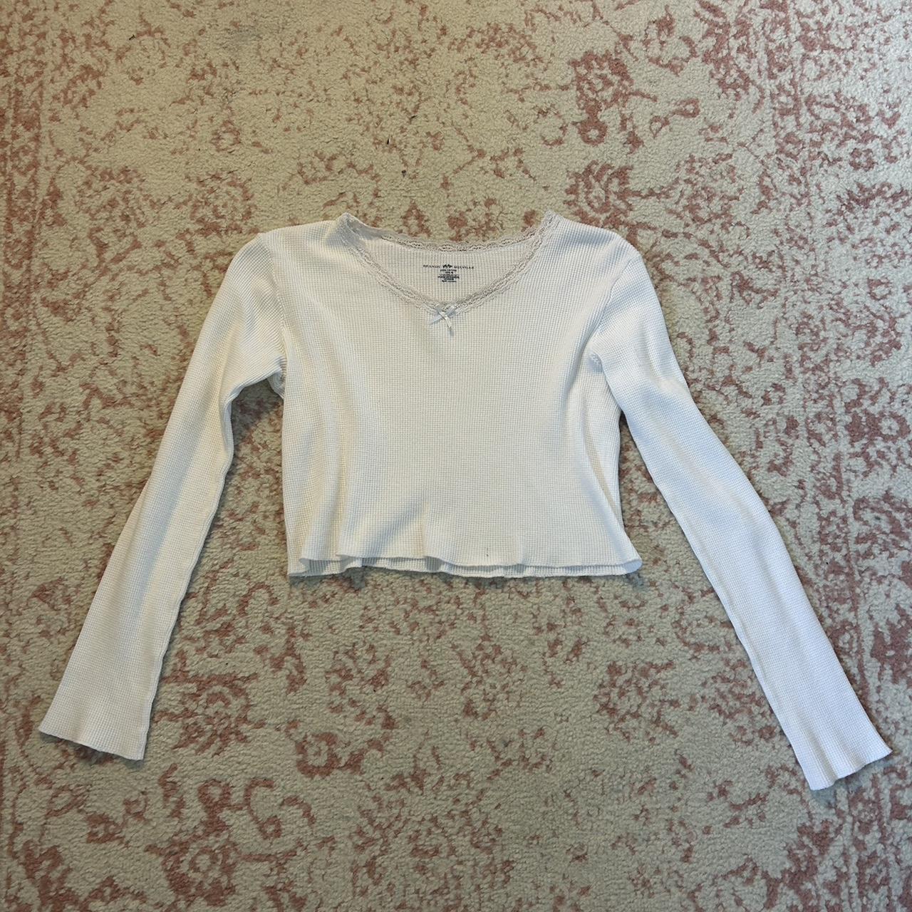 Brandy melville white cropped long sleeve with lace... - Depop