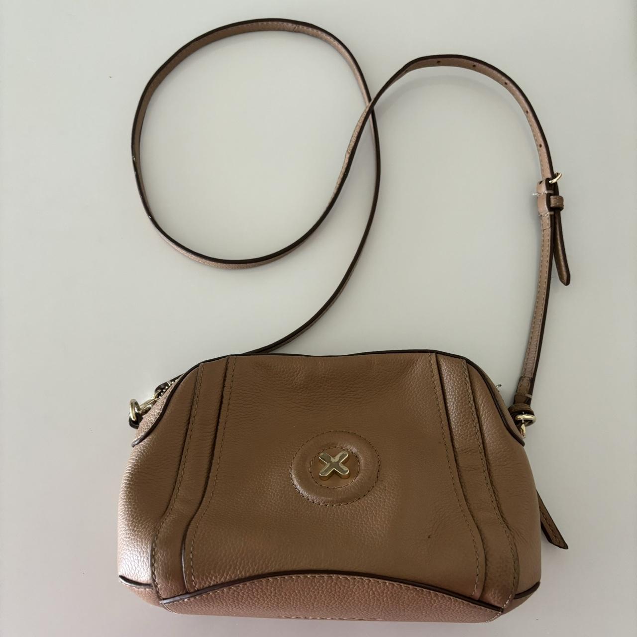 mimco leather tan light brown crossover shoulder... - Depop