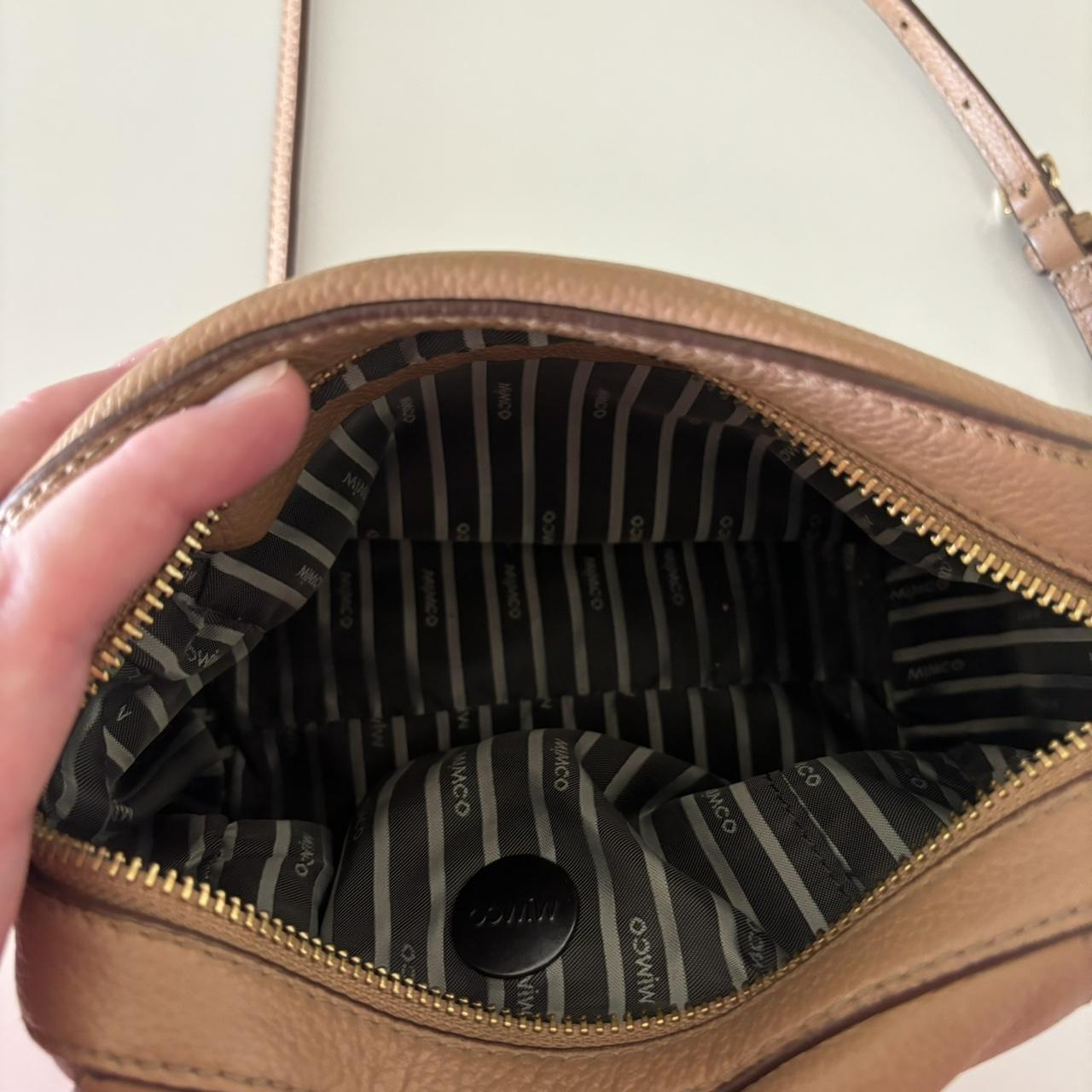 mimco leather tan light brown crossover shoulder... - Depop