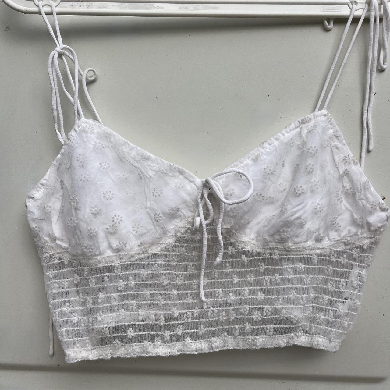 Flower sheer white top. Size 12 but fits more of a... - Depop